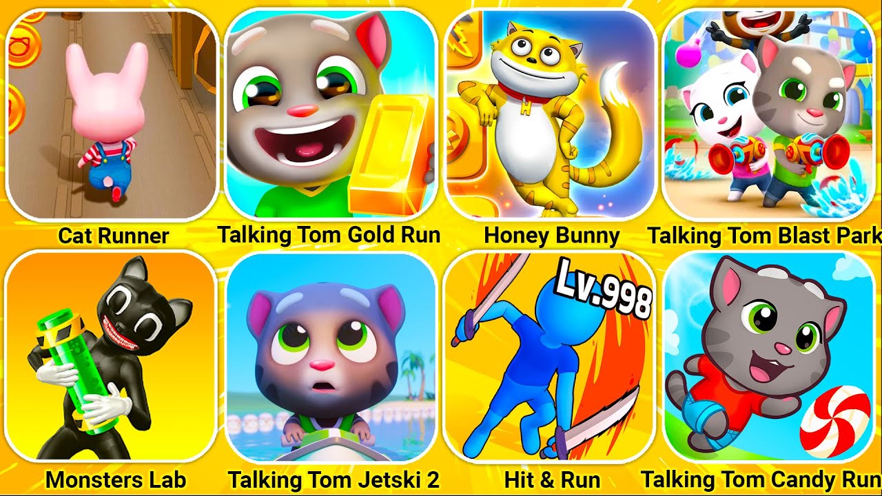 Cat Runner, Tom Gold Run, Honey Bunny, Talking Tom Blast Park, Monster ...