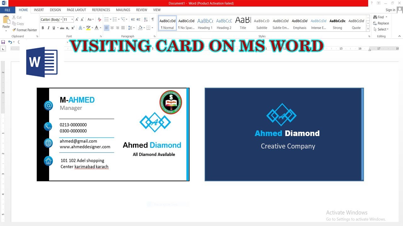 Visiting Card on MS Word |How to make a Professional Business card ...
