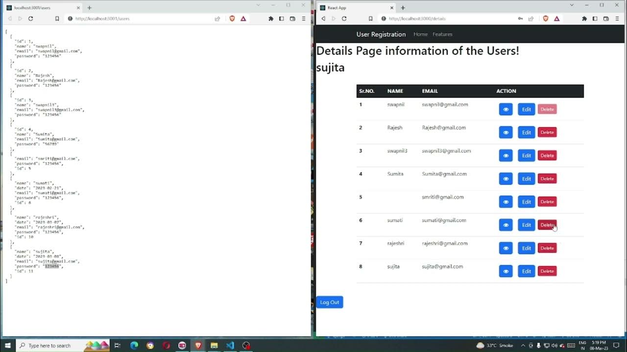 React js CRUD Operation in Login and Sign up page with using Rest API ...