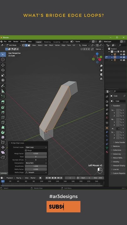 Blender Tip Bridge Edge Loops | AR3Designs Daily Blender 3D Tips - YouTube
