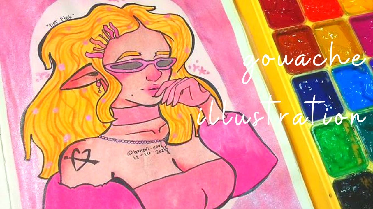80.) "hot pink" gouache illustration // gouache painting // speed-paint ...