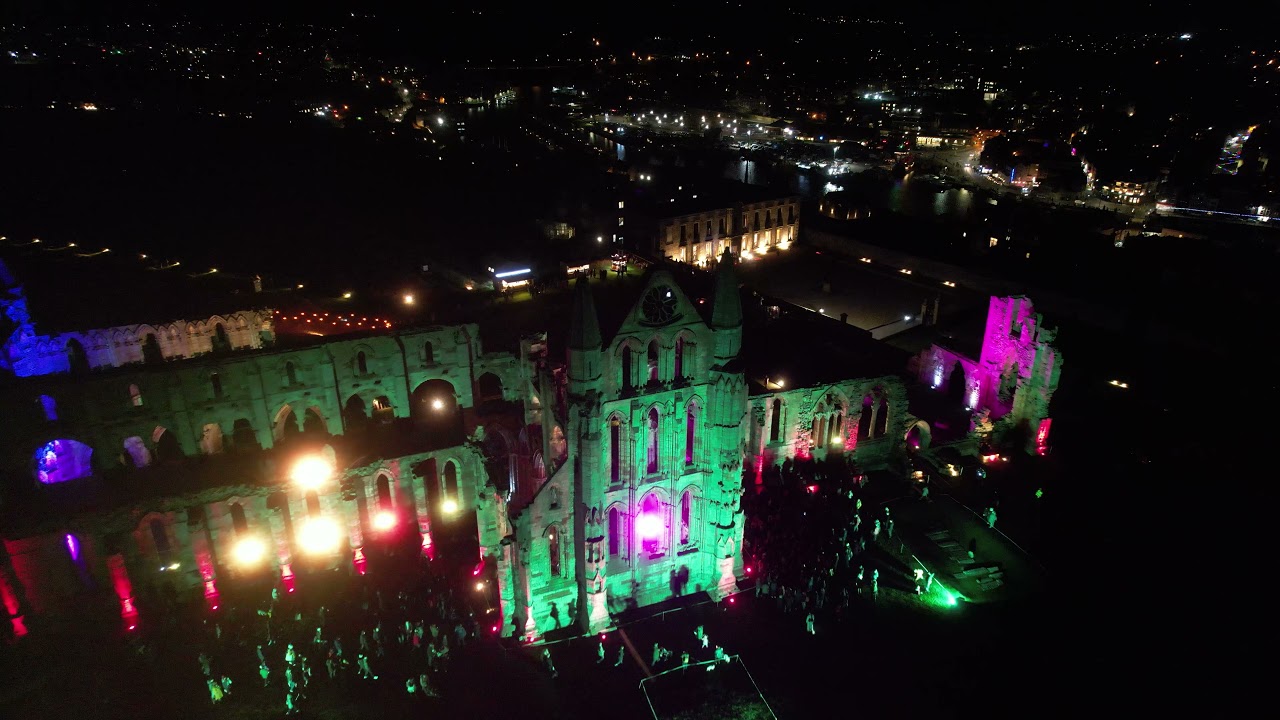 whitby abbey illuminations drone footage. - YouTube
