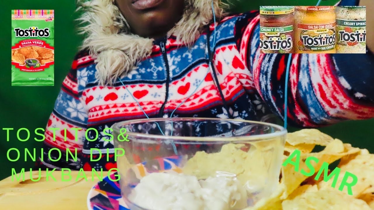 WHISPERING ASMR | TOSTITOS & ONION DIP | CRUNCHY EATING SOUNDS ...