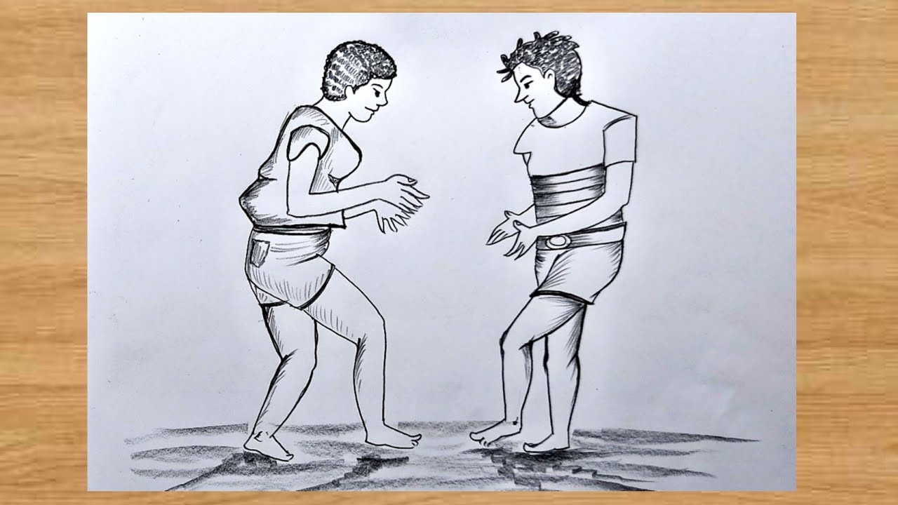 How to draw a girl playing ampe || pencil sketch drawing tutorial for ...