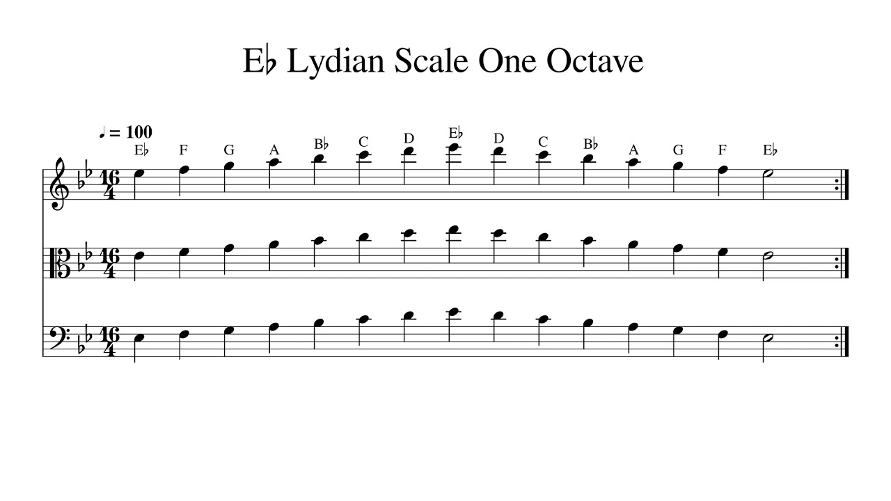 E♭ E Flat Lydian Scale One Octave at 100bpm Backing Track BnW - YouTube
