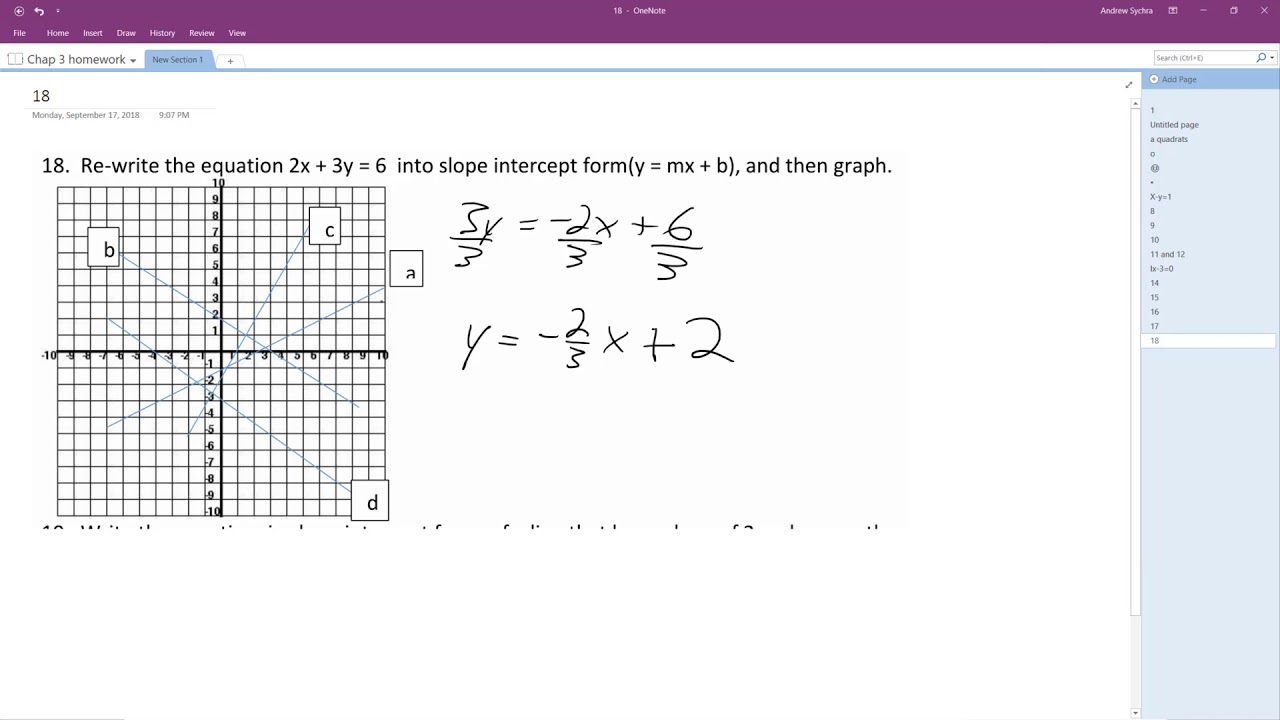 Re write The Equation 2x 3y 6 Into Slope Intercept Form y Mx B