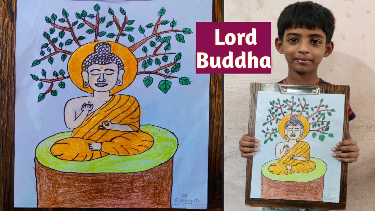 Lord Buddha drawing easy/Lord Buddha drawing by my son/How to draw lord ...