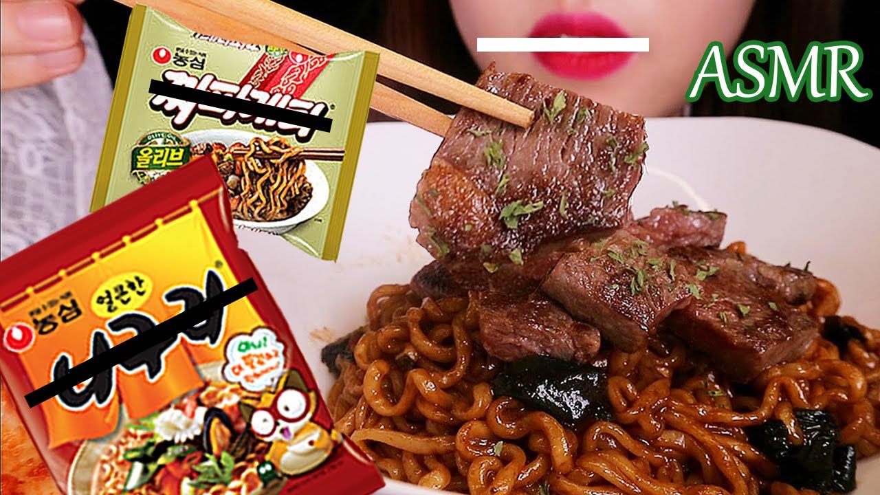 [ASMR] "Parasite"cook Ramdon, Steak Chapaguri 기생충 한우 채끝살 짜파구리 만드는법 LIBE ...