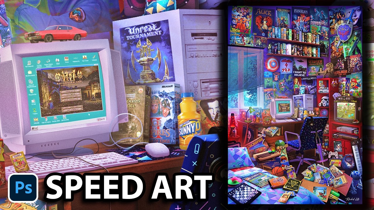 Creating a 90s Retro Gamer Room - Photoshop Speed Art - YouTube