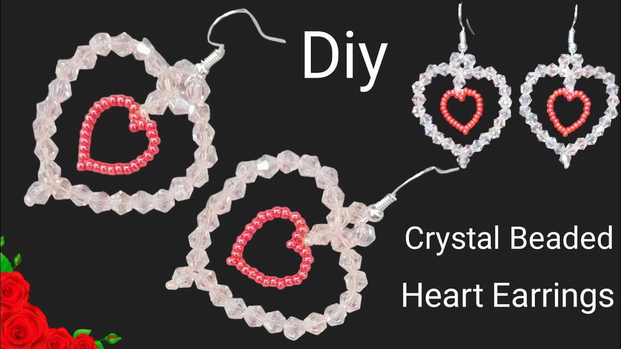 Crystal Beaded Heart Earrings//Easy Beaded Heart Earrings//Heart ...