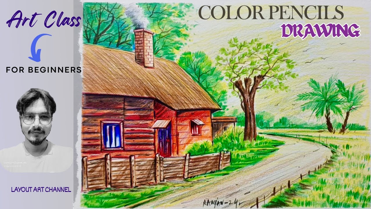 Color pencil drawing scenery / Color Pencil drawing nature / Color ...