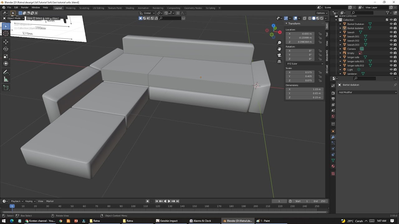 Seri Tutorial Sofa 1 | Membuat Design Sofa | Blender - YouTube
