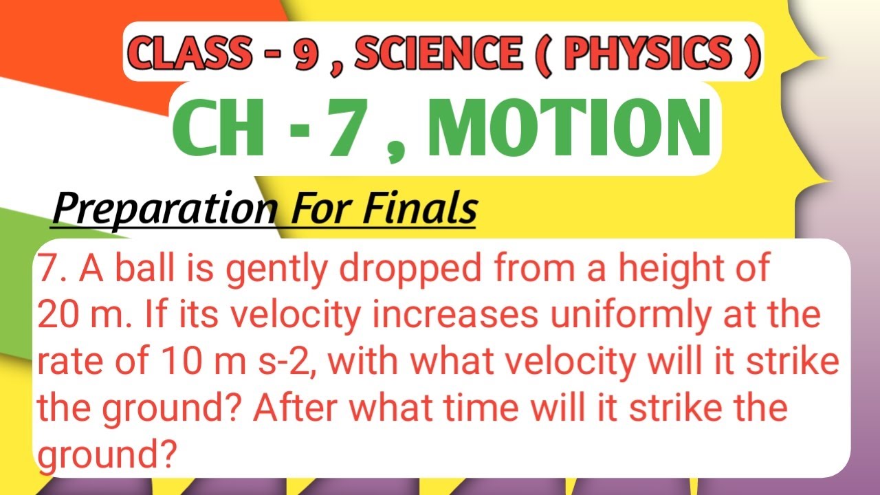 class 9 | physics | ch 7 , Motion | 7. A ball is gently dropped from a ...