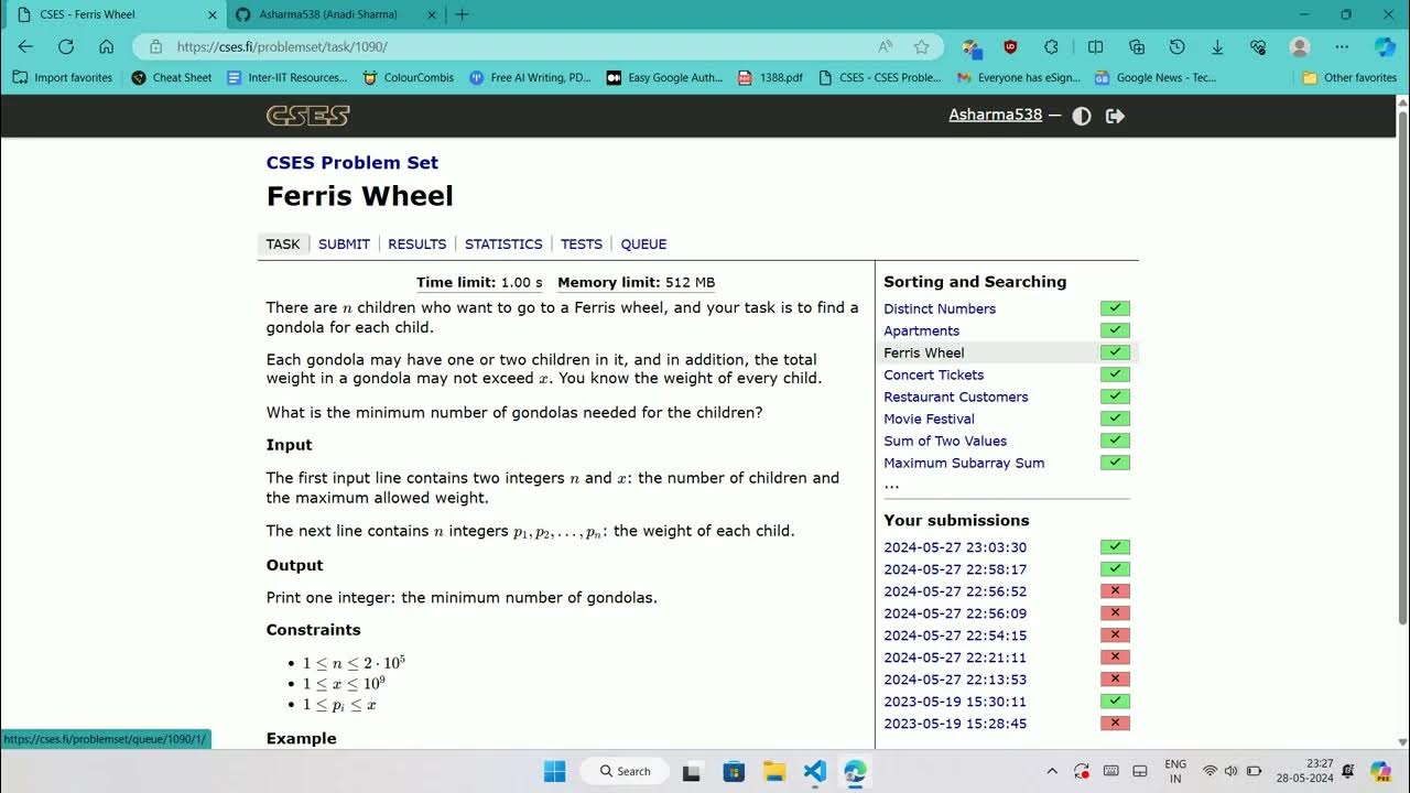 Cses Ferris Wheel Cses Solutions Cses Problem Set Sorting And