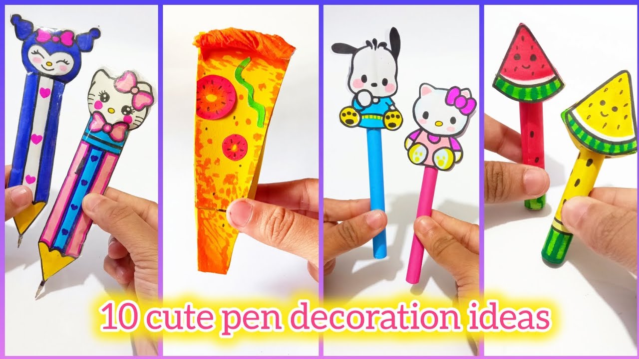 10 cute pen decoration ideas। Paper craft। School project। School ...