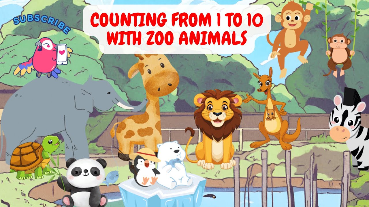 Counting Numbers From 1 to 10 with Cartoon Zoo Animals, Fun Kids ...
