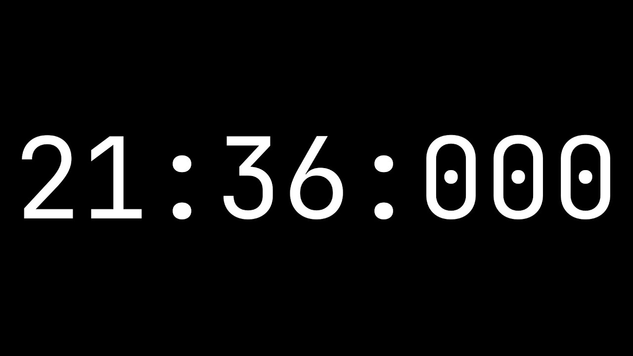 Countdown timer 21 minutes, 36 seconds [21:36:000] - White on black ...
