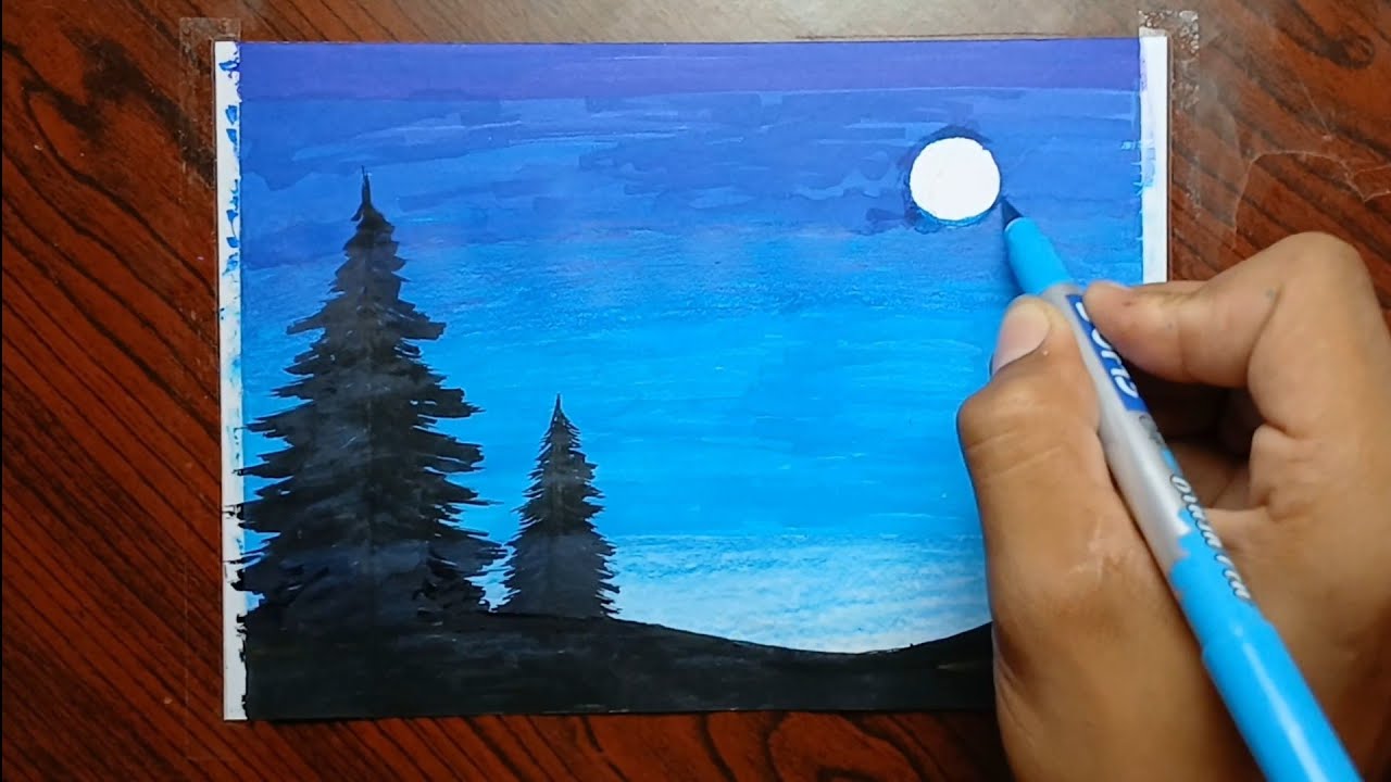 moon night painting | artistfever | drawing night painting with doms ...
