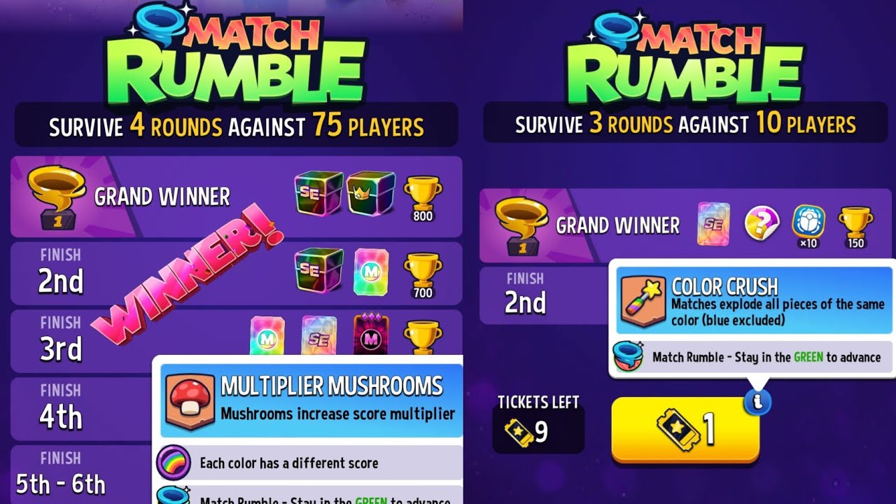 Multiplier Mushrooms Rainbow & Color Crush Tickets Rumble | Match ...