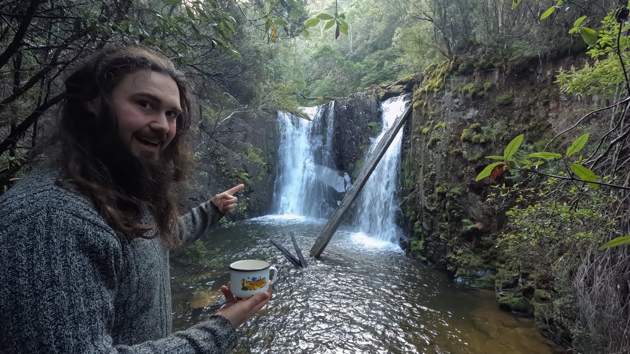 Solo Camping By Hidden Waterfalls. Problems Lighting A Fire. - YouTube