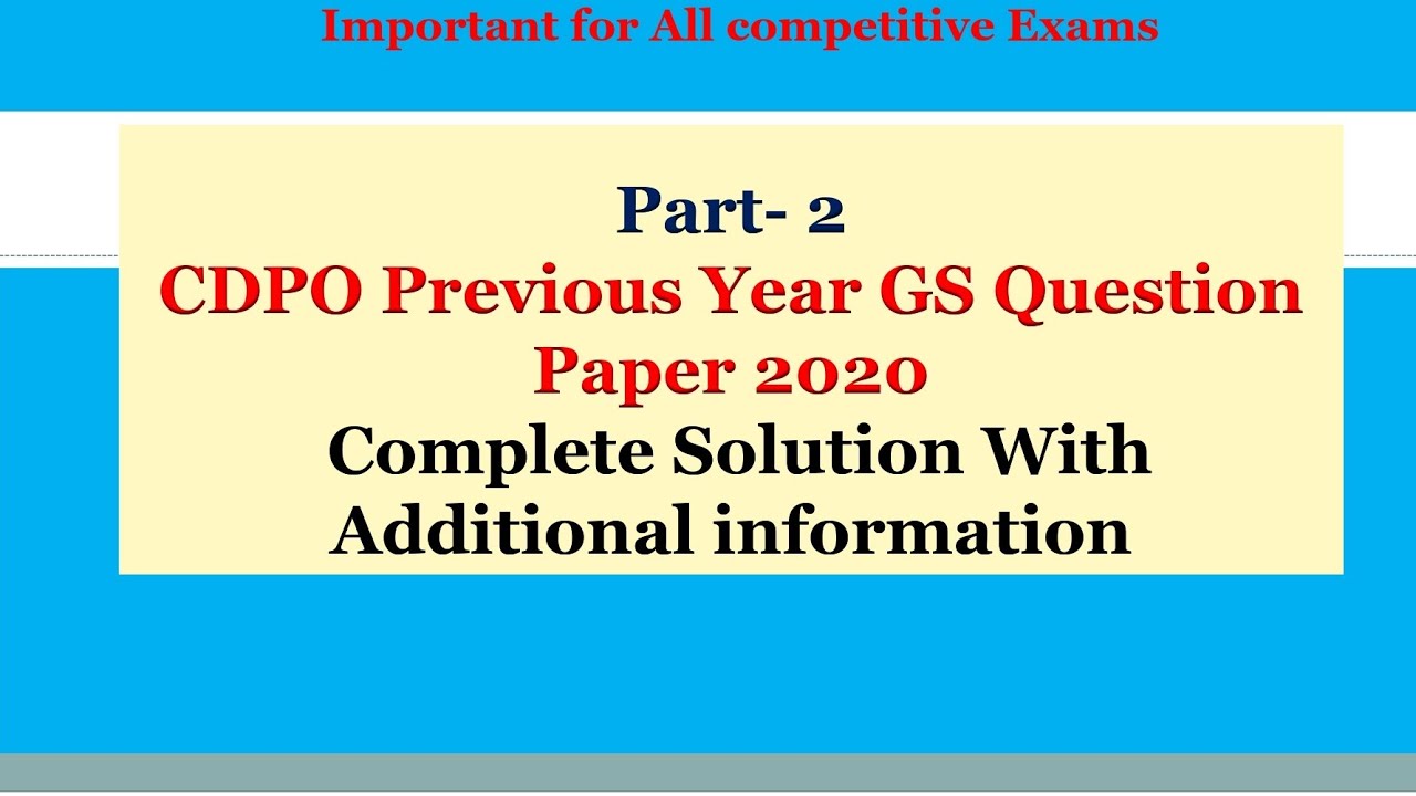 APSC | CDPO Question Paper Solution 2020 | Part 2 - YouTube