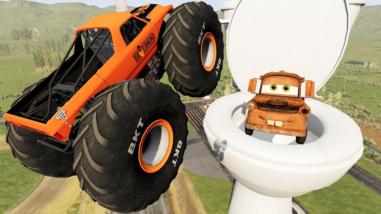 Epic High Speed Jumps Into GIANT Tow Mater Toilet! | BeamNG Drive - YouTube