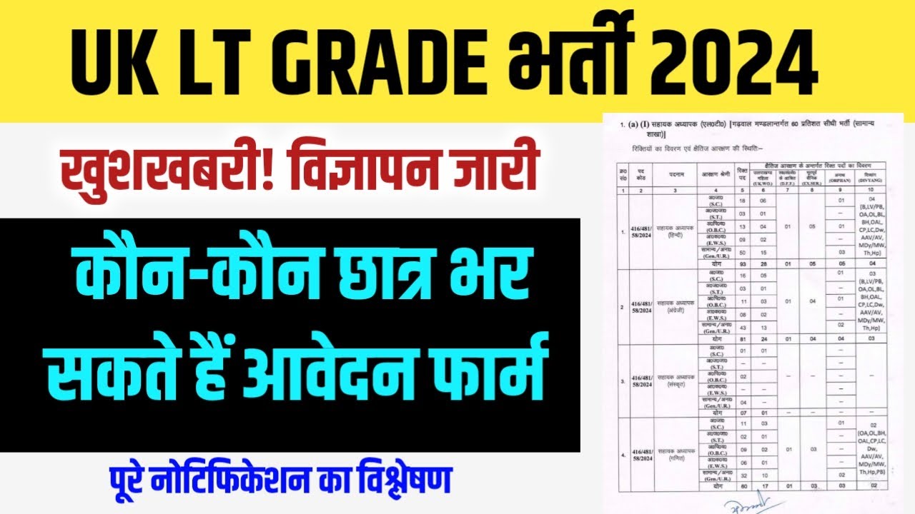 UK LT GRADE VACANCY 2024 NOTIFICATION जारी। UKSSSC LT GRADE ELIGIBILITY ...