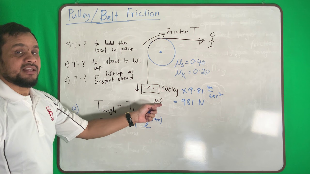Statics (Lec 93) - Pulley or belt friction - Example 1 - YouTube