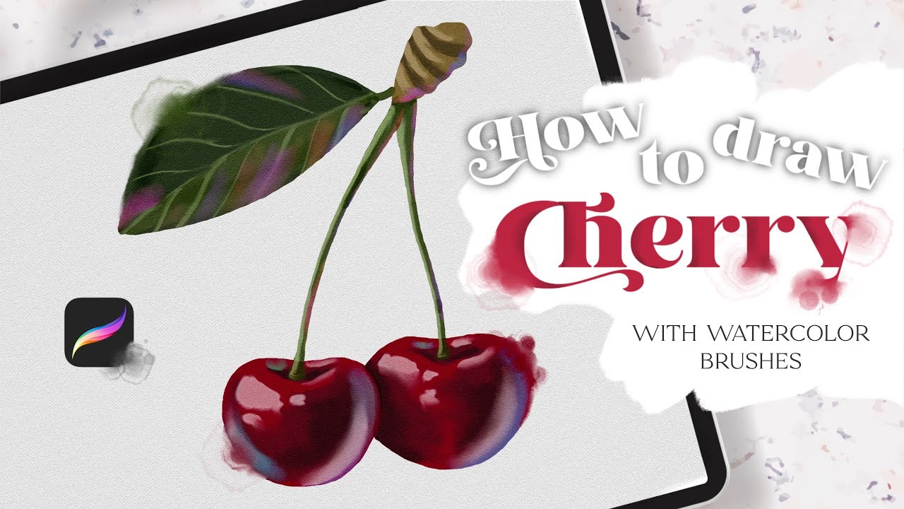 How to draw Cherry. Tutorial. Watercolor brushes for Procreate - YouTube