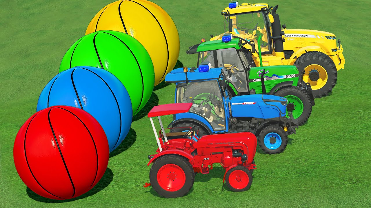 MINI & BIG TRACTOR vs MUD TRAP - BASKETBALL BALL with PORTAL TRAP MUDDY ...