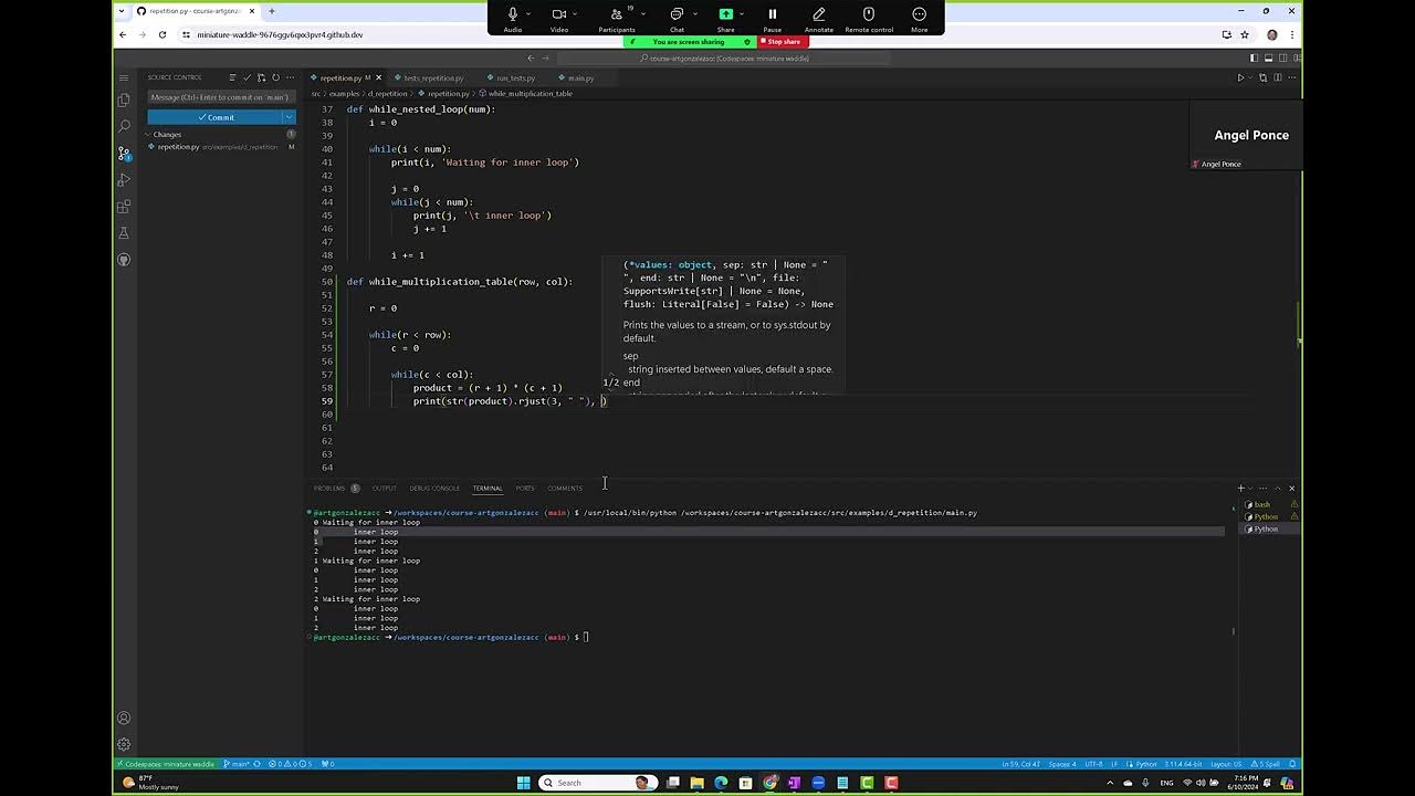 061024 Cosc 1336 Python Nested While Loop Multiplication Table Youtube