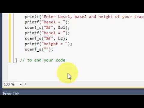 how to coding area of trapezium in c programming by using visual studio ...