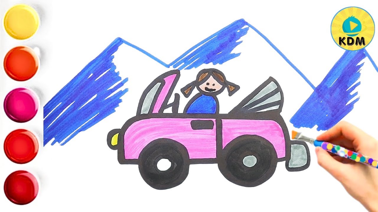 GIRL DRIVE CAR EASY DRAWING FOR KIDS| HOW TO DRAW | STEP BY STEP| LEARN ...