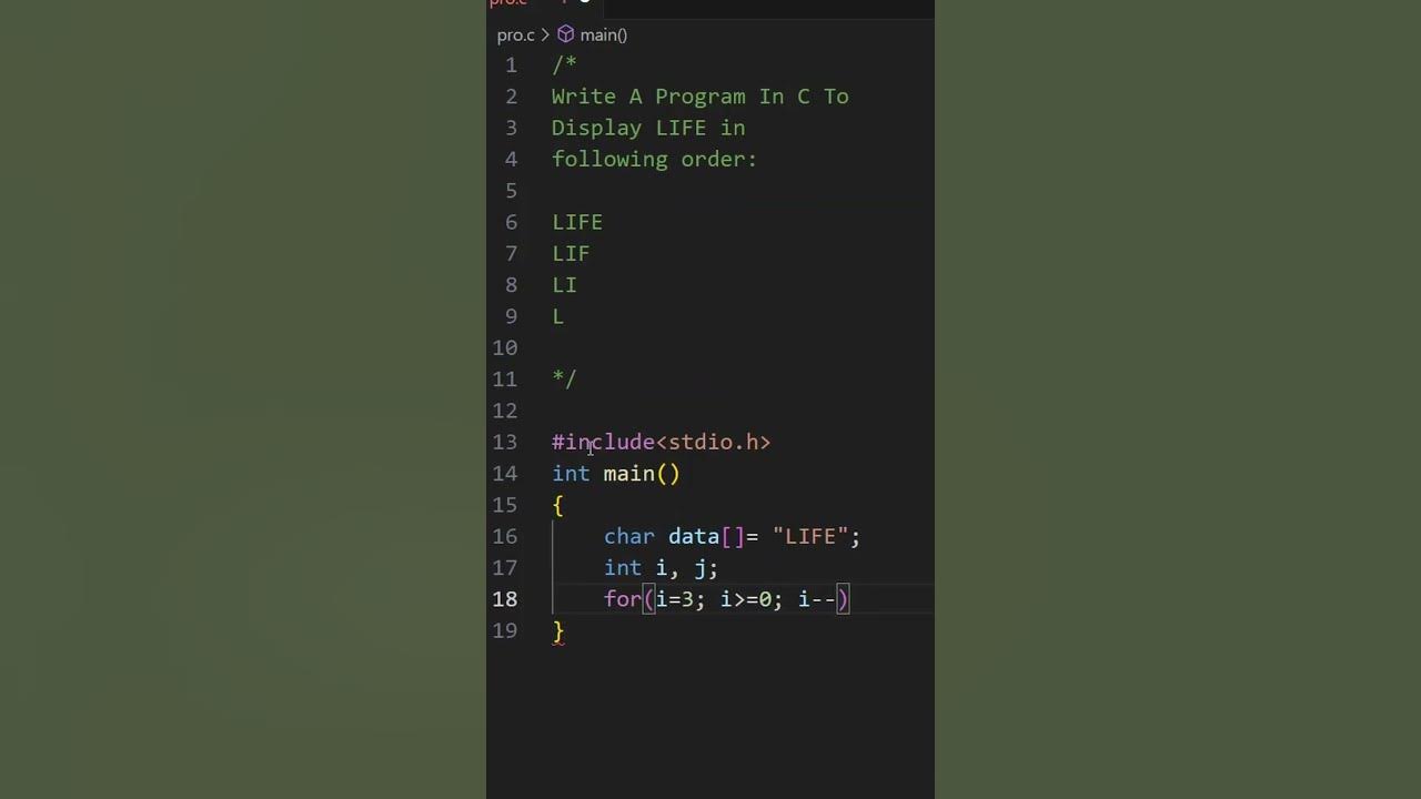 Write A Program To Display Life In C Programming Language In Following Pattern Shorts