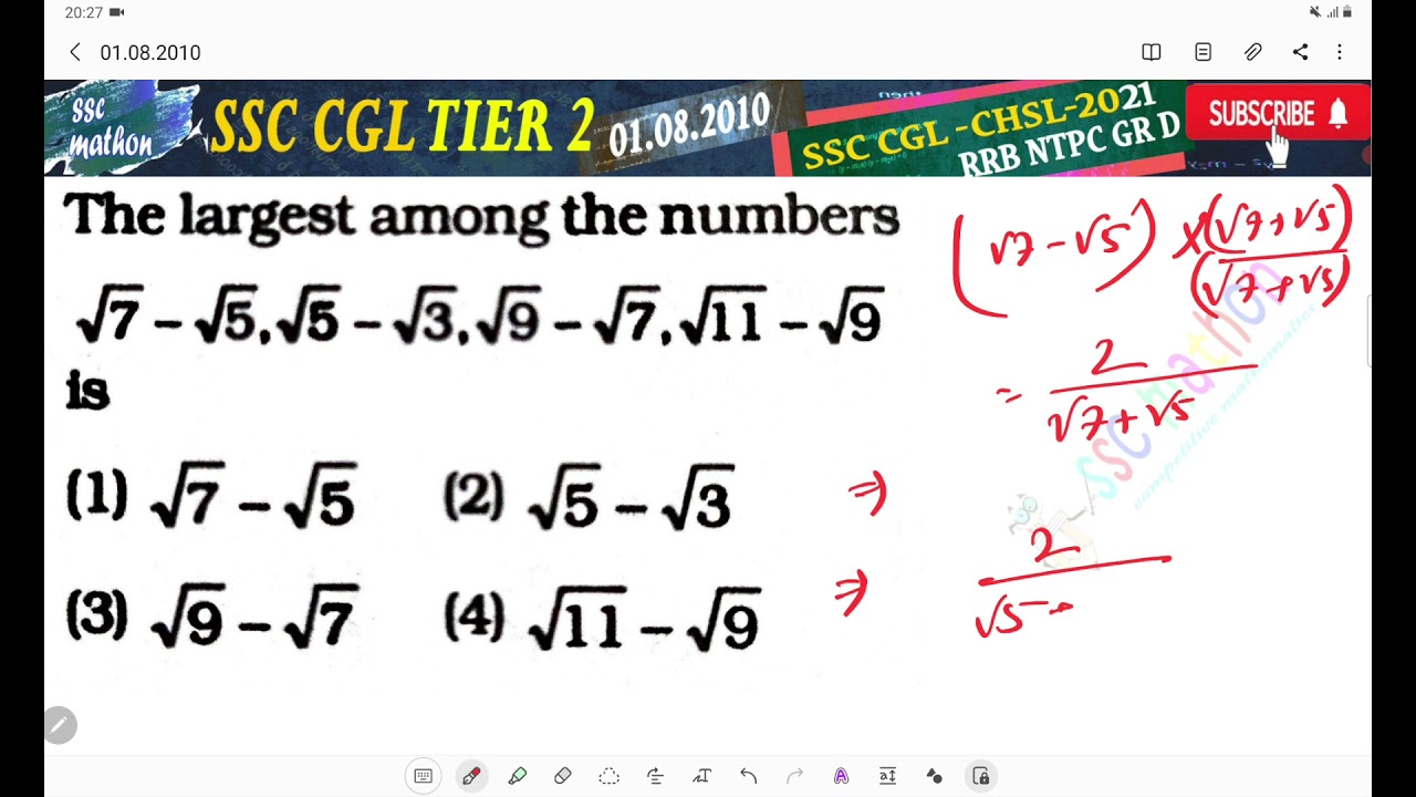 The Largest Among The Numbers Root 7 Root 5 Root 5 Root 3 Root 9