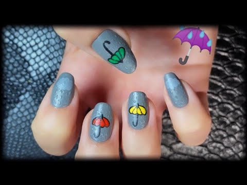 Rainy Day ~ Umbrella Nail Art / Nail Design With Raindrops - YouTube