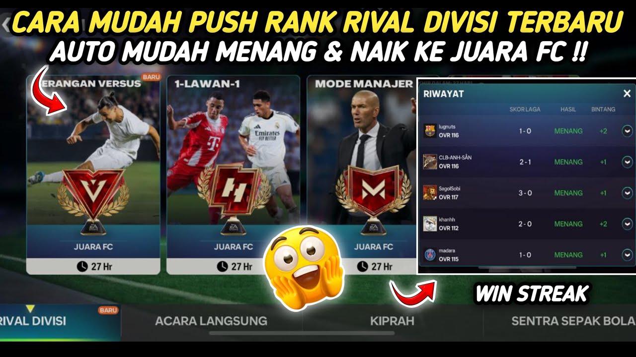 CARA MUDAH KE JUARA FC DI RIVAL DIVISI SERANGAN VERSUS, 1 LAWAN 1, MODE ...