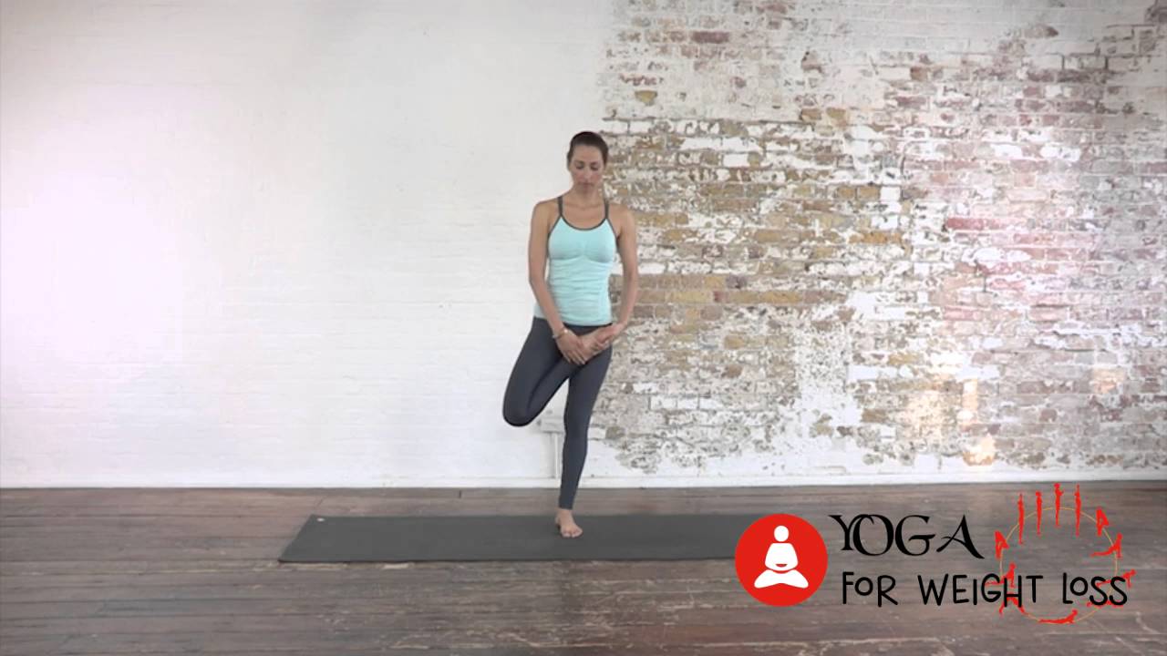 Yoga for Beginner Weight Loss - Tree pose, right foot in front of thigh ...