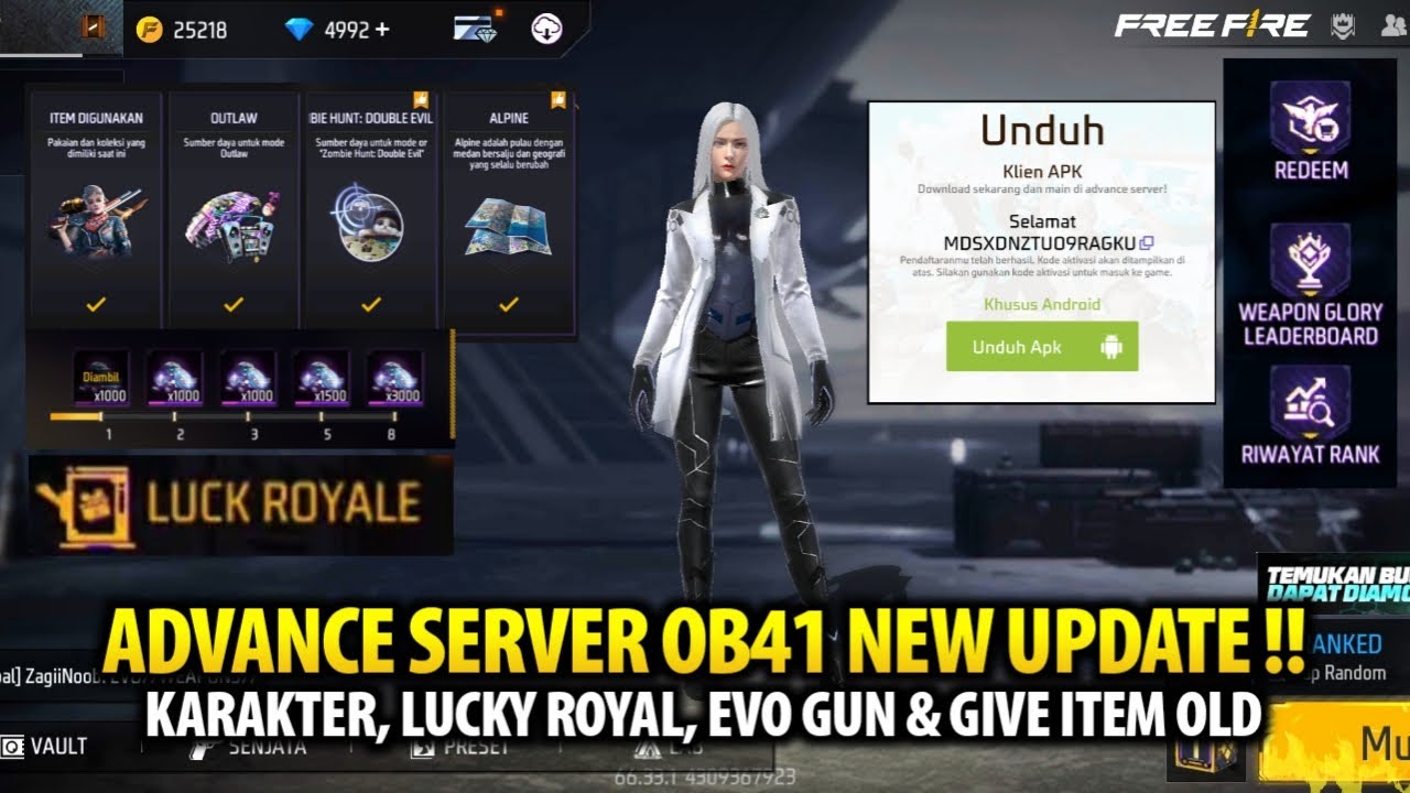 ADVANCE SERVER FF OB41 UPDATE! BAHAS LUCKY ROYAL, EVO GUN & GIVE ITEM ...