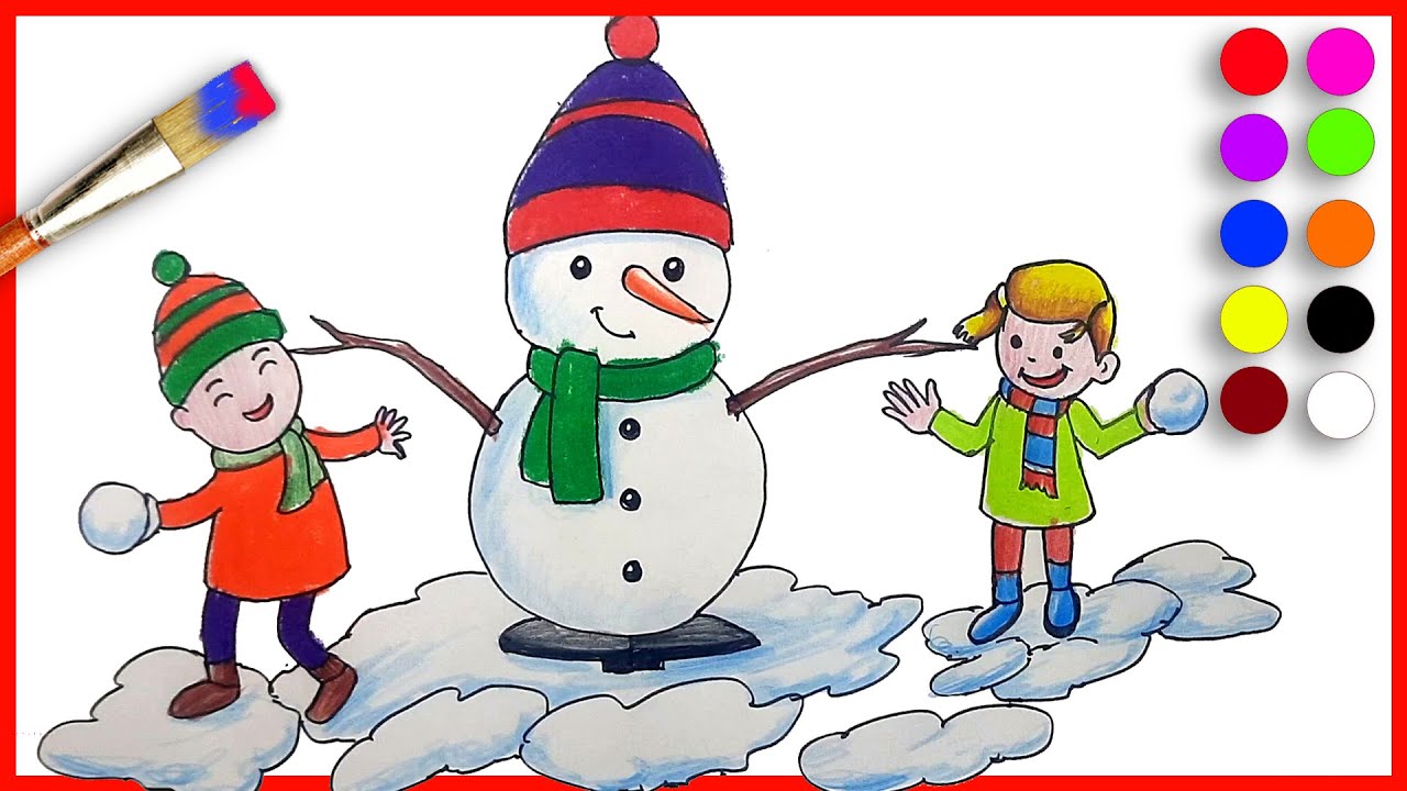 Snowman ☃️ | How to Draw A boy , Girl and A Snowman Playing in Snow ...