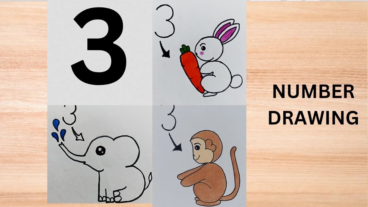 How to Draw Pictures with number 3 | Easy Drawing |Number Drawing easy# ...