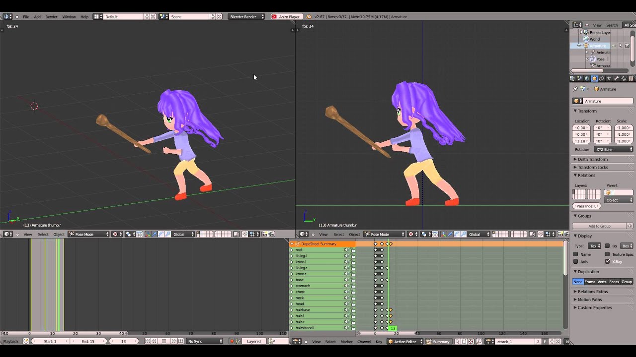 Blender low poly chibi staff attack animation - YouTube