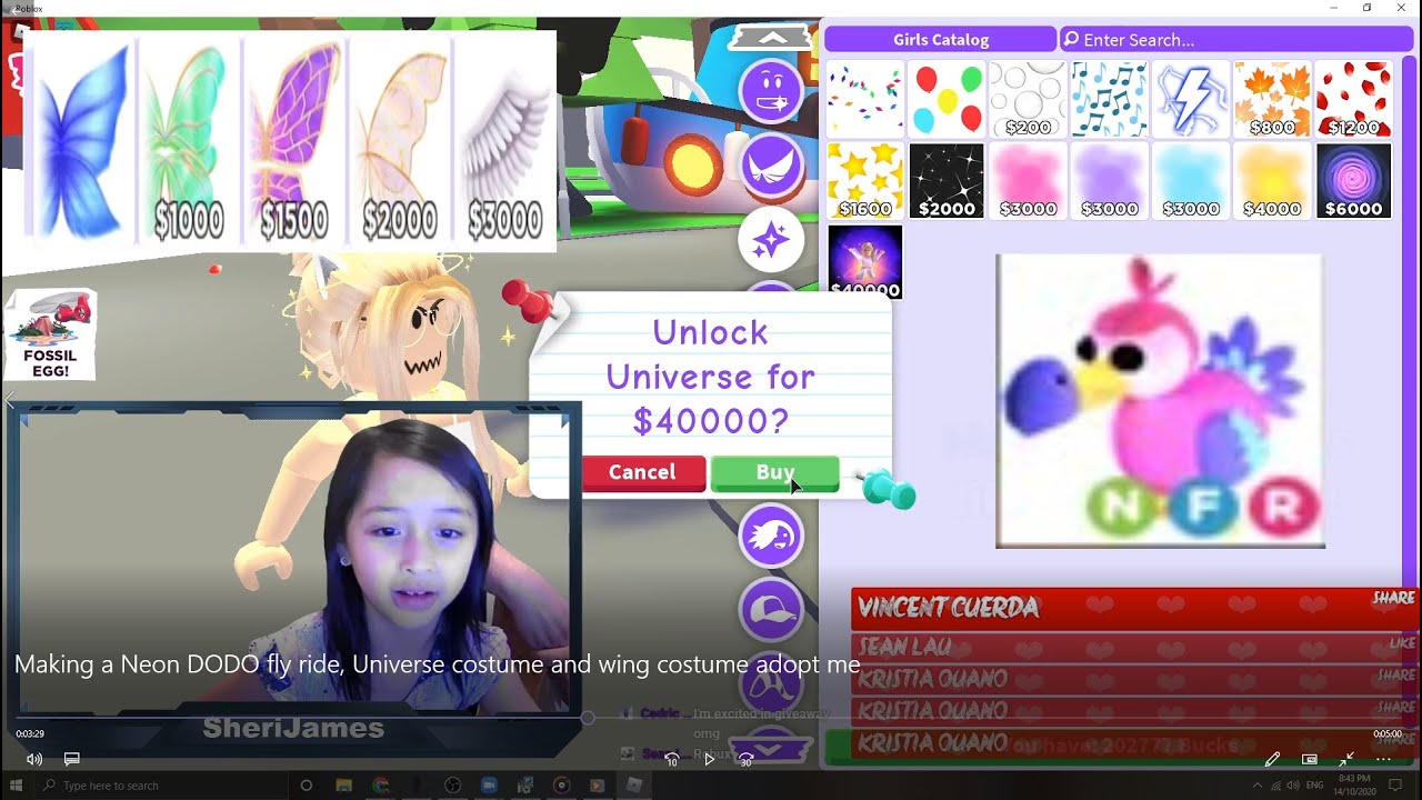 Making a Neon DODO fly ride, Universe costume and wing costume adopt me ...