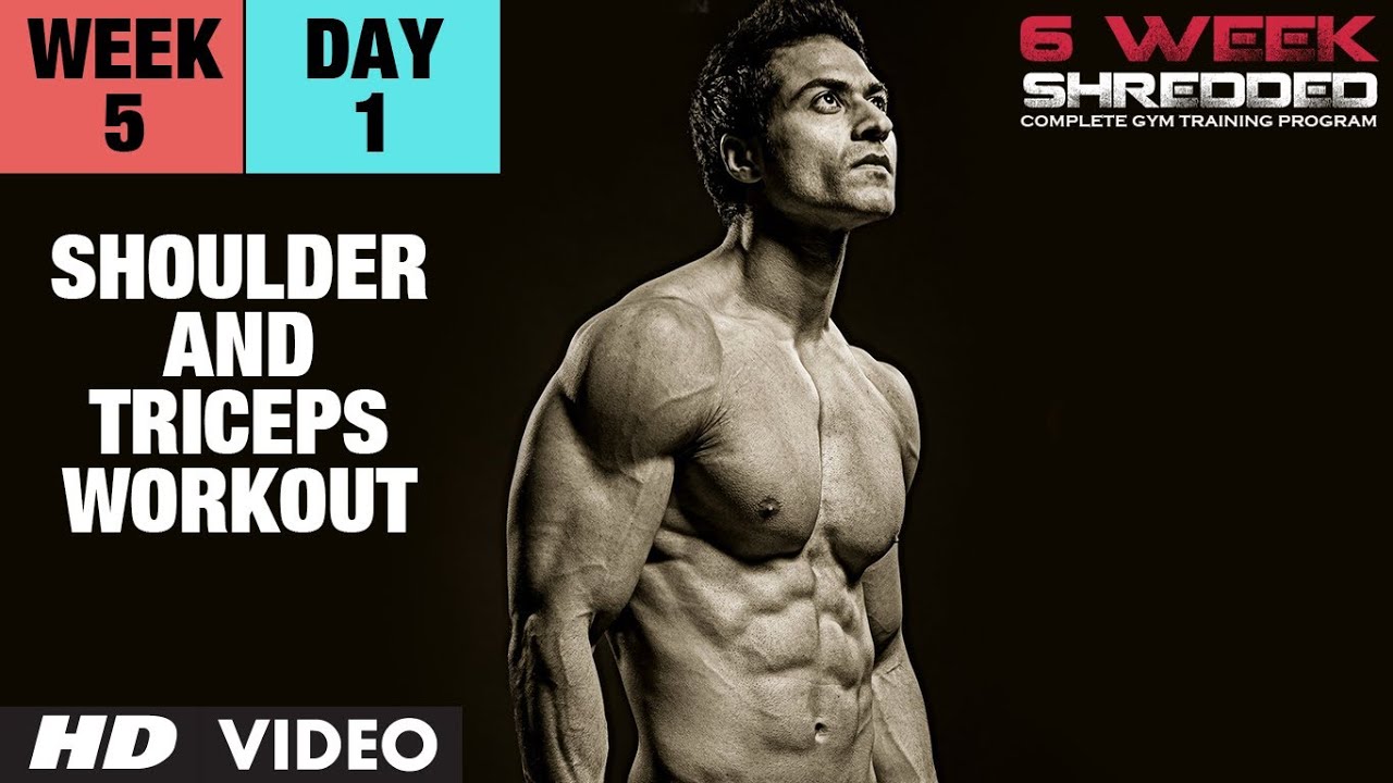 Week 5: Day 1 - Shoulder, Triceps and Upper Abs Workout | Guru Mann 6 ...