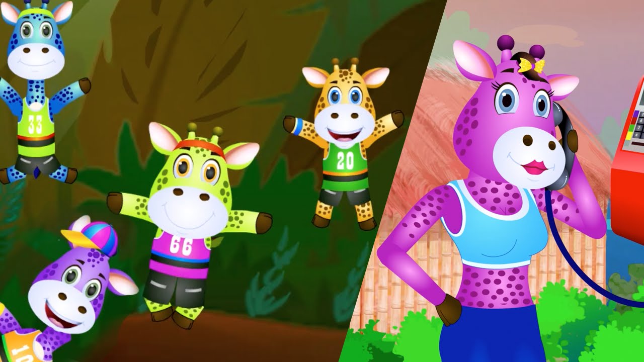 Five Little Giraffes Jumping On The Bed | Nursery Rhymes And Children's ...