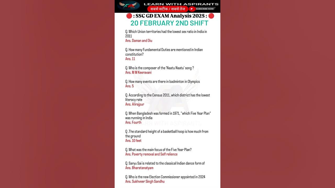 SSC GD Exam Analysis 2025| SSC GD Question Paper 2025 | 20 Feb 2nd Shift | SSC GD Paper Solution ...