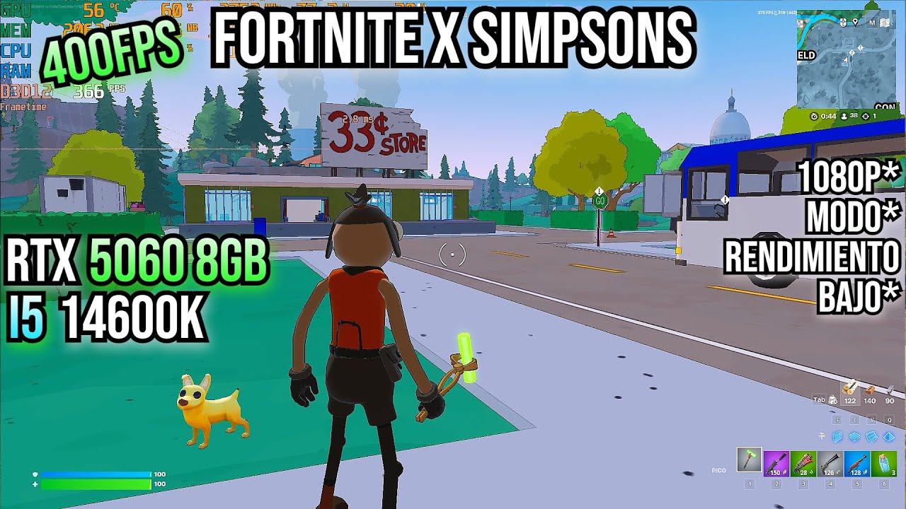 Fortnite X Simpsons - RTX 5060 - 1080p,Modo Rendimiento, i5 14600k ...