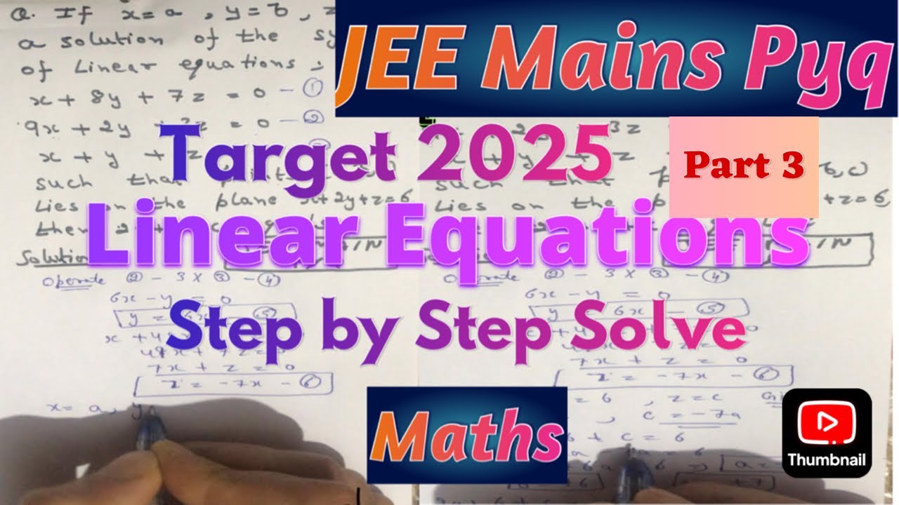 JEE Main Maths Linear equation PYQ Part2 #jeemains#physicswallah#jee # ...