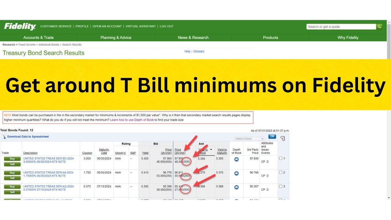 Getting Around T Bill minimums on Fidelity - YouTube