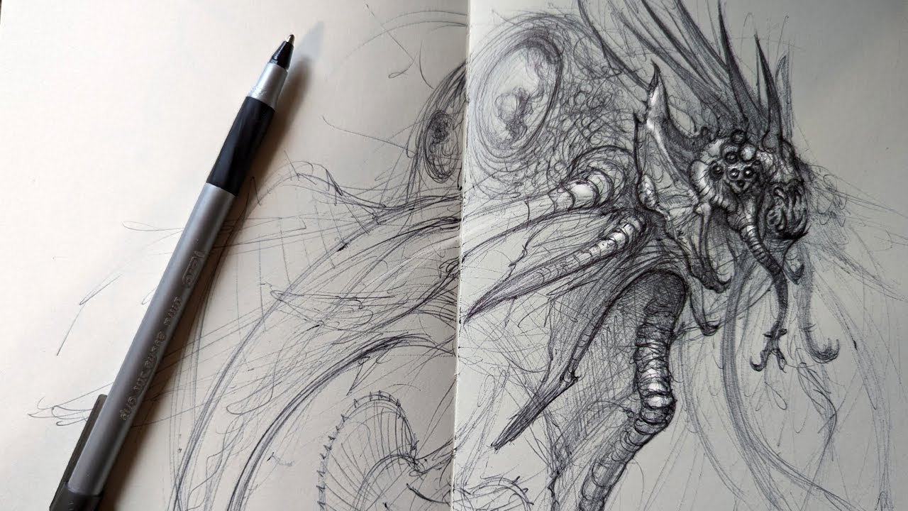 Drawing Scary Aquatic Creatures with A Ballpoint Pen - YouTube